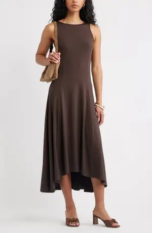 OPEN EDIT High-low Sleeveless Midi Dress - Brown Seal