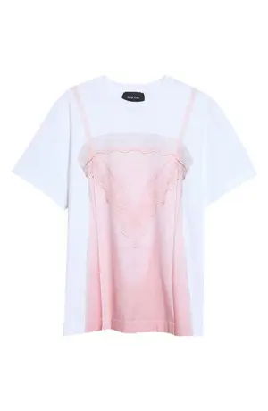 Simone Rocha Cotton T-shirt With Satin Slipdress Graphic - White/soft Pink
