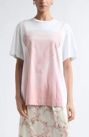 Simone Rocha Cotton T-shirt With Satin Slipdress Graphic - White/soft Pink