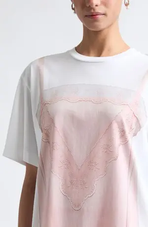 Simone Rocha Cotton T-shirt With Satin Slipdress Graphic - White/soft Pink