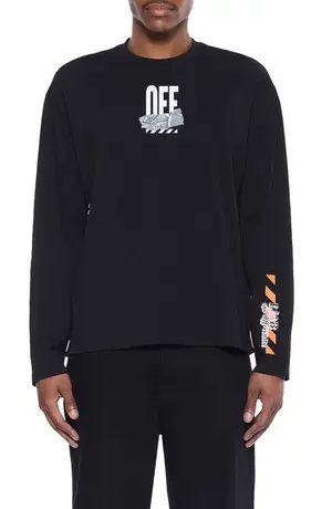 L/AB OFF-WHITE Off Active Tape Appliqué Long Sleeve Graphic T-shirt - Black