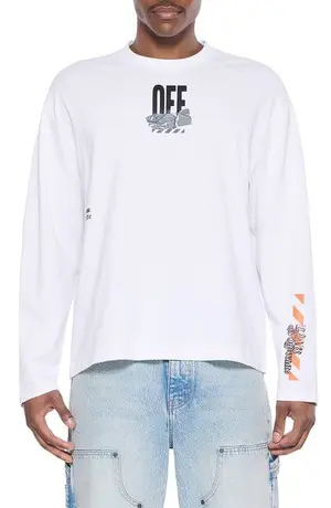 L/AB C/O OFF-WHITE Off Active Tape Appliqué Long Sleeve Graphic T-shirt