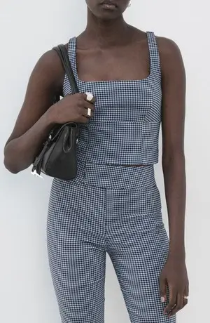 Mango Victoria Gingham Square Neck Top