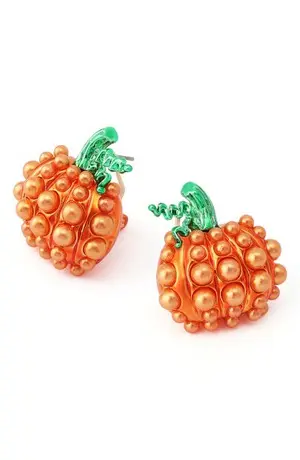 Betsey Johnson Imitation Pearl Pumpkin Stud Earrings