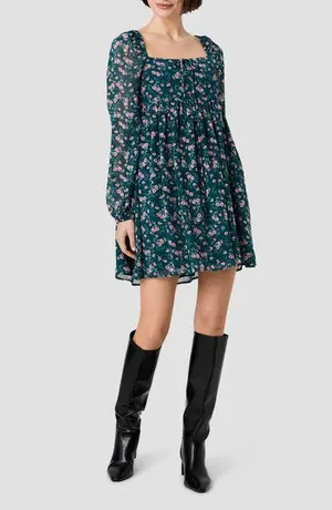 French Connection Marina Lucia Floral Chiffon Minidress - Deep Teal Lucia Fleur Multi