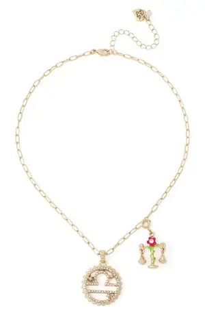 Betsey Johnson Gemini Charm Pendant Necklace - Fuchsia-libra