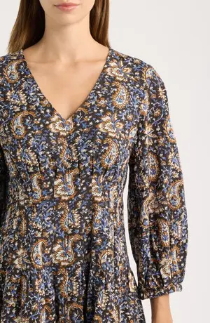 Madewell Paisley Floral Long Sleeve Cotton Dress