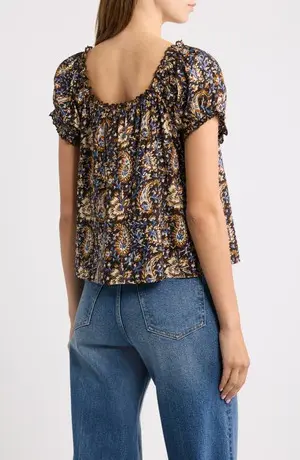 Madewell Paisley Print Puff Sleeve Cotton Top