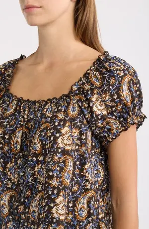Madewell Paisley Print Puff Sleeve Cotton Top