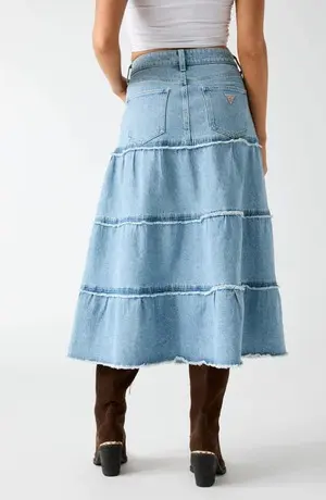 Guess Rori Tiered Denim Midi Skirt