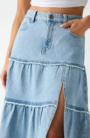 Guess Rori Tiered Denim Midi Skirt