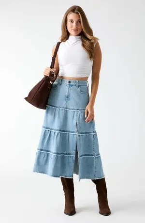 Guess Rori Tiered Denim Midi Skirt
