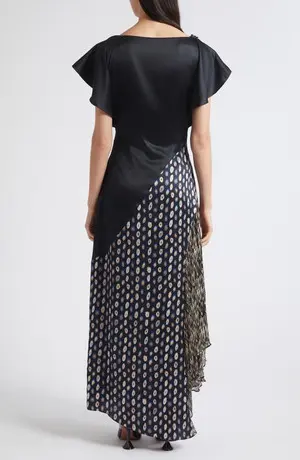 Staud Fawn Stretch Silk Dress With Printed Panel
