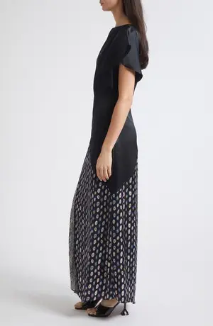 Staud Fawn Stretch Silk Dress With Printed Panel