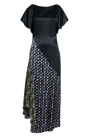 Staud Fawn Stretch Silk Dress With Printed Panel