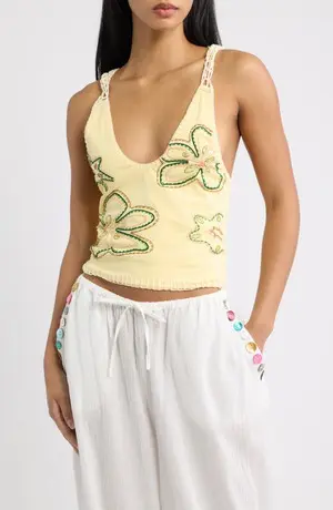 JADED LONDON Beaded Hooded Halter Top - Yellow