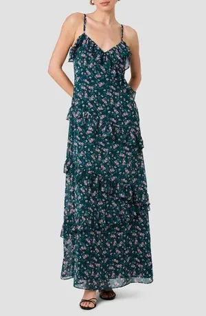 French Connection Marina Lucia Floral Chiffon Tiered Maxi Dress