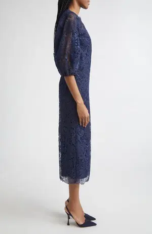 Carolina Herrera Lace Midi Pencil Dress With Balloon Sleeves