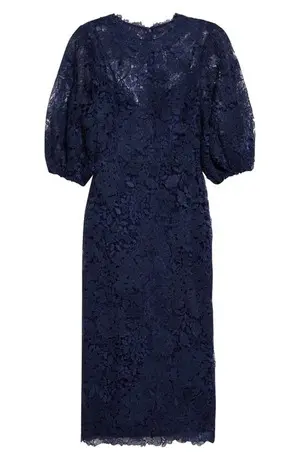 Carolina Herrera Lace Midi Pencil Dress With Balloon Sleeves