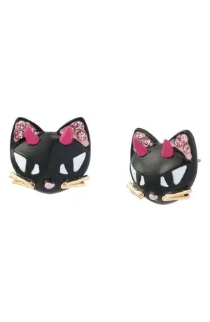 Betsey Johnson Devil Cat Stud Earrings - Black