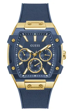 Guess Phoenix Tonneau Multifunction Silicone Strap Watch - Blue