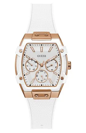 Guess Phoenix Tonneau Multifunction Watch With Silicone Strap - White