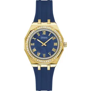 Guess Desire Crystal & Mother-of-pearl Silicone Strap Watch - Blue