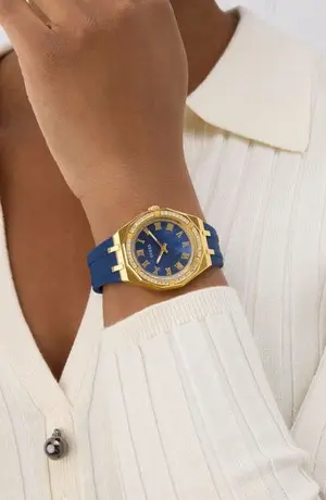 Guess Desire Crystal And Mother-of-pearl Watch With Silicone Strap