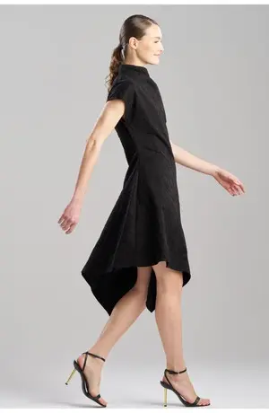Natori Embroidered Faux Suede Asymmetrical Hem Dress