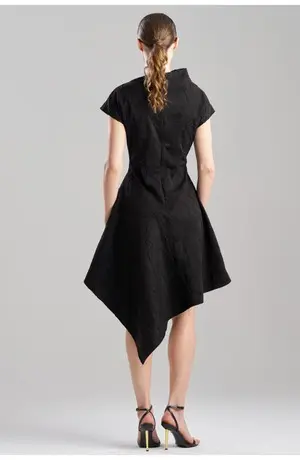 Natori Embroidered Faux Suede Asymmetrical Hem Dress