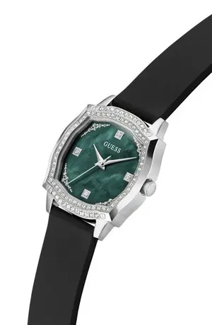 Guess Mother-of-pearl Crystal Bezel Silicone Strap Watch