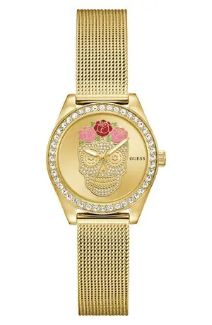 Guess Day Of The Dead Goldtone Mesh Strap Watch - Gold Tone