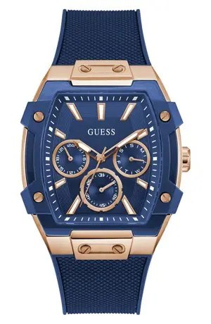 Guess Multifunction Silicone Strap Watch - Blue