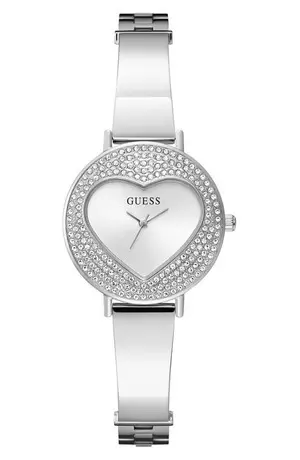 Guess Crystal Heart Dial Bracelet Watch - White/silver