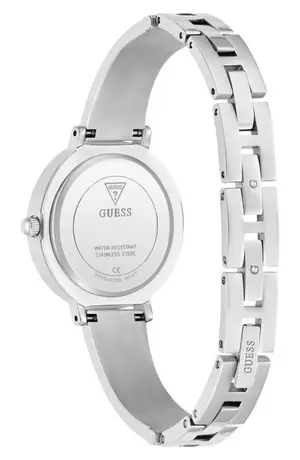 Guess Crystal Embellished Heart Dial Link Bracelet Watch