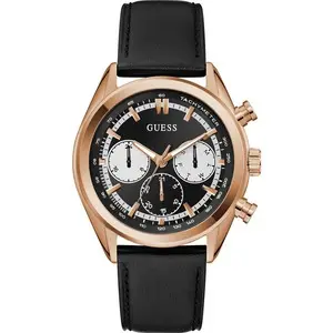 Guess Dawson Chronograph Leather Strap Watch - Black