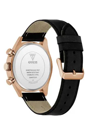 Guess Dawson Chronograph Leather Strap Watch - Black