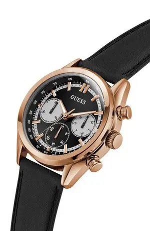 Guess Dawson Chronograph Leather Strap Watch - Black