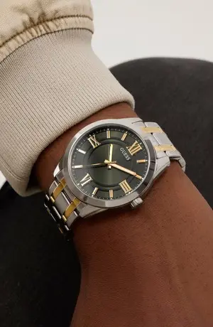 Guess Elliot Green Dial Two-tone Bracelet Watch