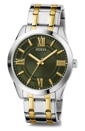 Guess Elliot Green Dial Two-tone Bracelet Watch