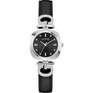 Guess Crystal G-logo Leather Strap Watch - Black