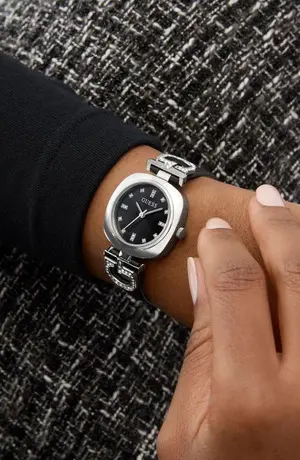 Guess Crystal G-logo Leather Strap Watch
