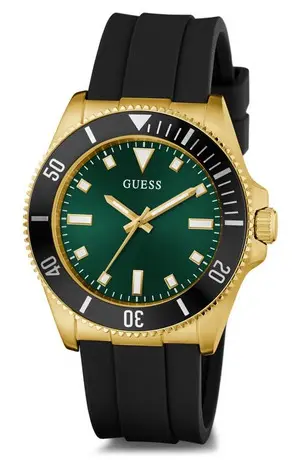 Guess Cliff Silicone Strap Watch - Black/gold