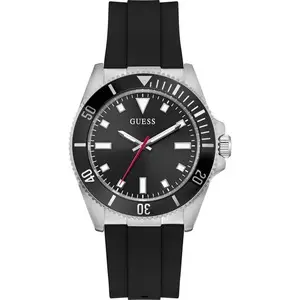 Guess Cliff Silicone Strap Watch - Black/silver