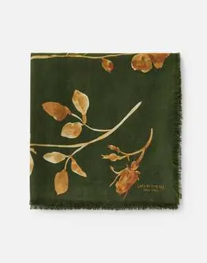 Lafayette 148 New York Rose Print Cashmere Silk Square Scarf - Forest Multi
