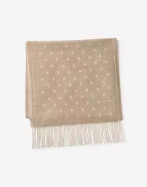 Lafayette 148 New York Polka Dot Jacquard Cashmere Fringe Scarf - Oatmeal Multi