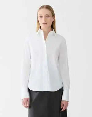 Lafayette 148 New York Stretch Cotton Button Front Slim Shirt