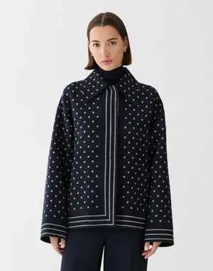 Lafayette 148 New York Polka Dot Wool Cashmere Reversible Coat - Ink Multi