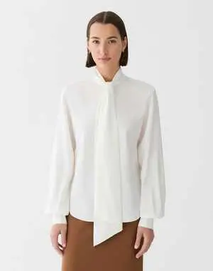 Lafayette 148 New York Organic Silk Stretch Georgette Tie Neck Blouse