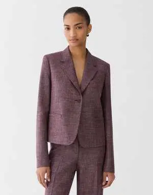 Lafayette 148 New York Wool Single Button Cropped Blazer - Mulberry Multi